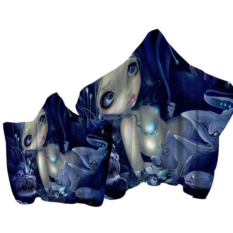 Buy In the Abyss Scary Underwater Art Fish and Mermaid Towel with Hood ...