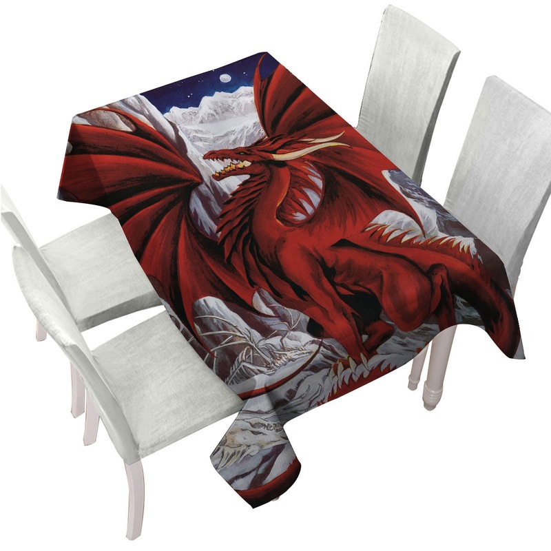 Buy Inferno Red Dragon Drawing in the Mountains Tablecloth - MyDeal