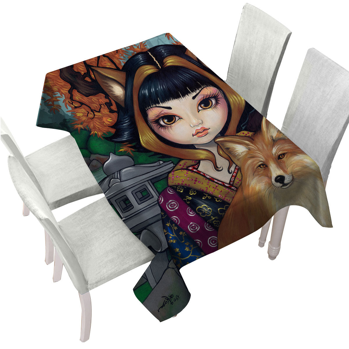 Buy KitSune Japanese Fantasy Art Fox Girl and Fox Tablecloth - MyDeal ...