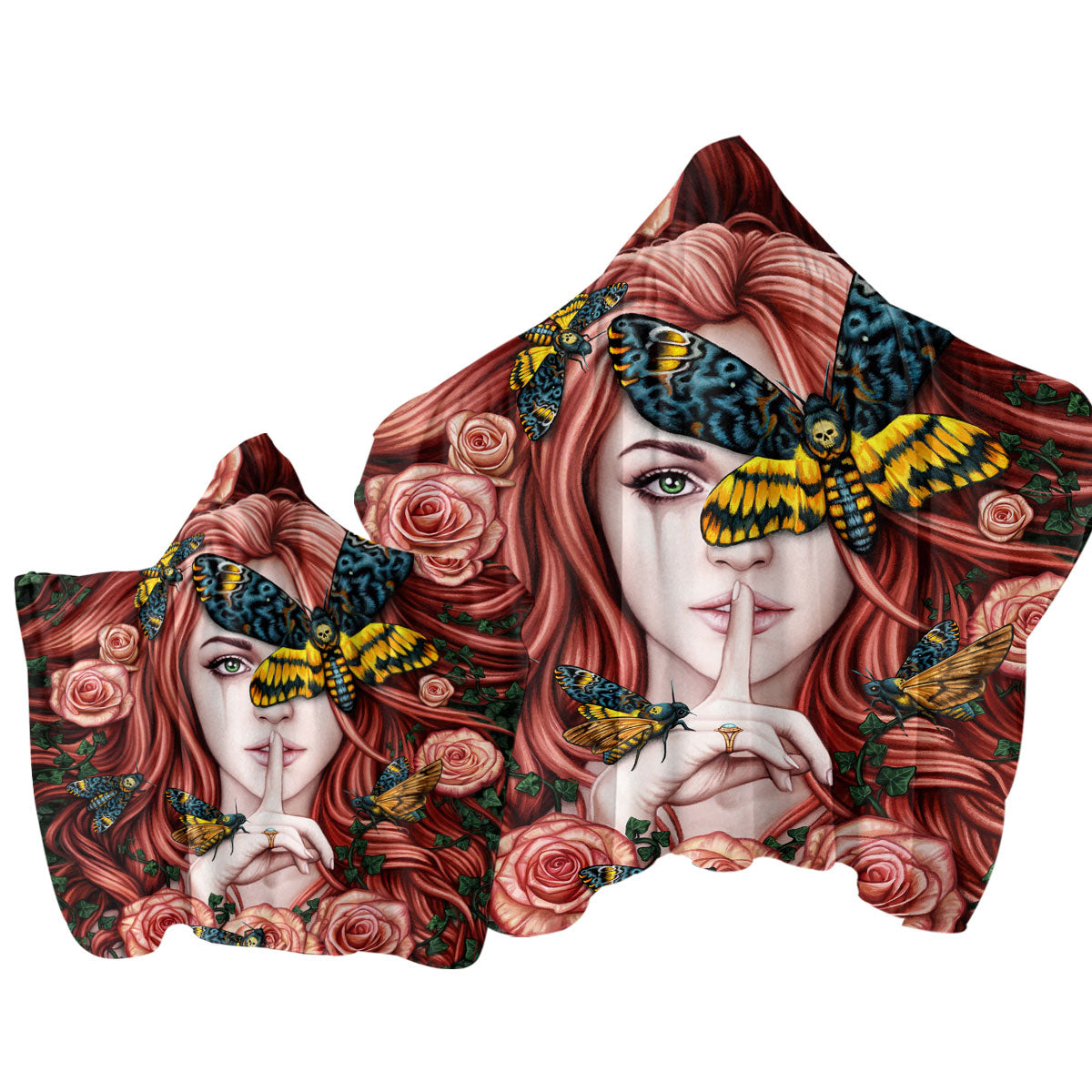 Buy Lady Moth Roses and Death Moth on Beautiful Woman Towel with Hood ...