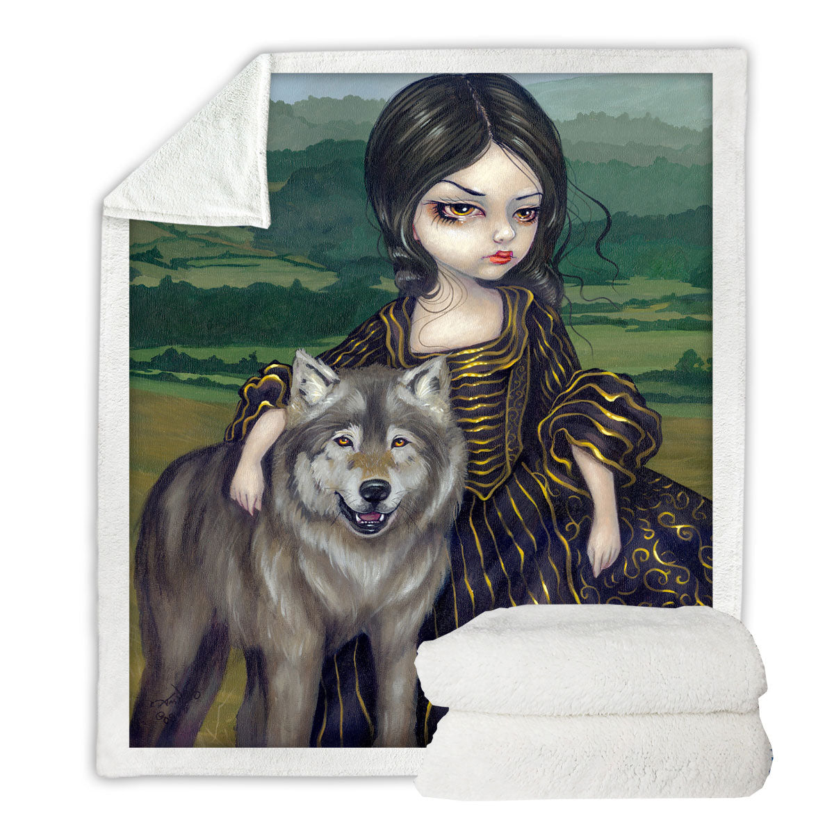 Buy Loup Garou Fine Art Landscape Wolf and Lady Throw Blanket - MyDeal ...