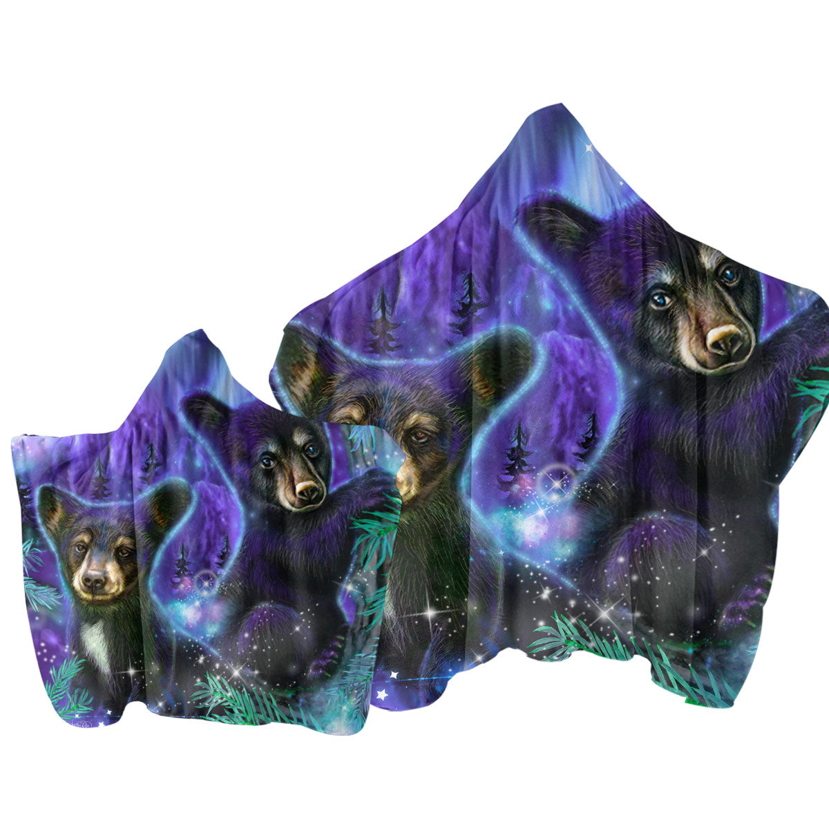 Buy Magical Forest Purple Sky Black Bear Cubs Towel with Hood - MyDeal ...