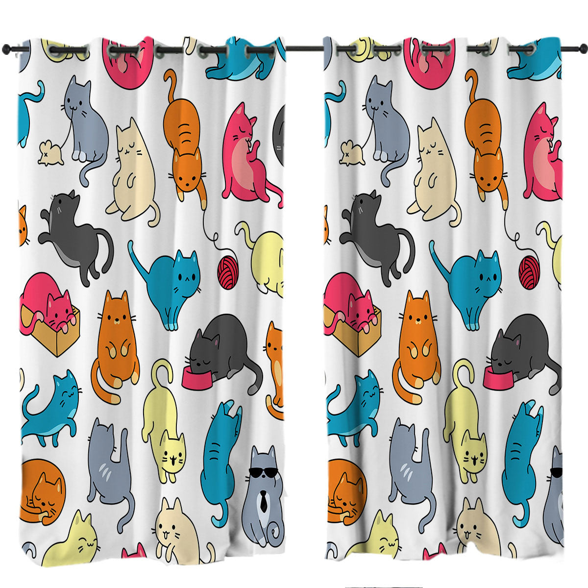Buy Multi Colored Cats Drawings Curtain - Single / Set of Two - MyDeal ...