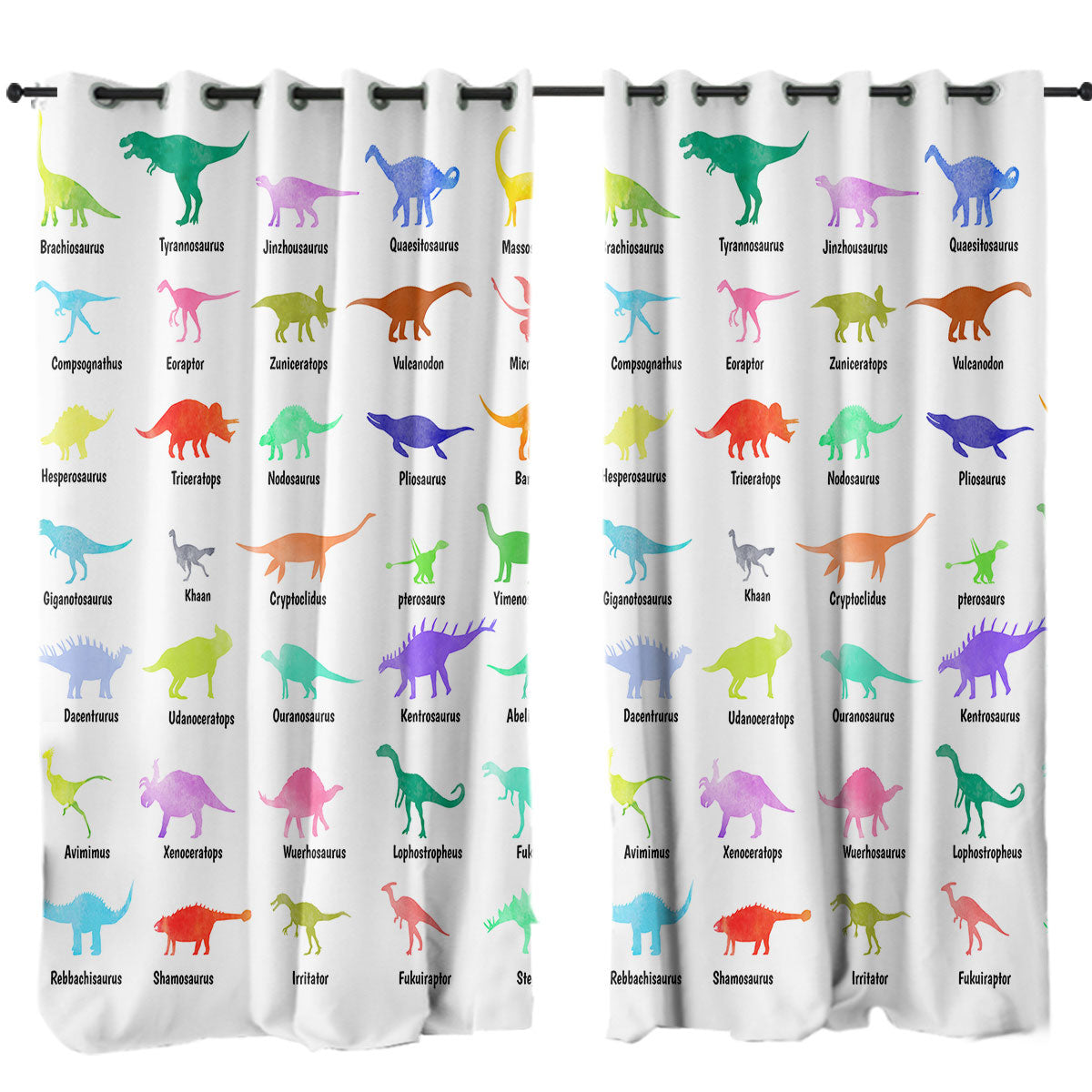 Buy Multi Colored Dinosaurs Drawings and Names Curtain - Single / Set ...