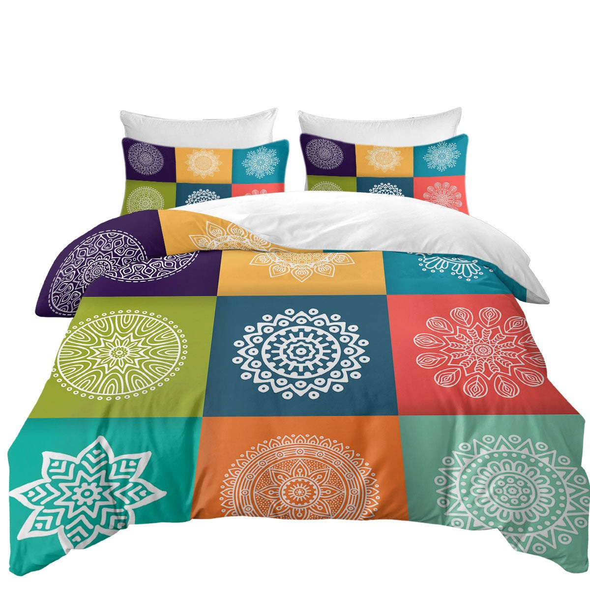 Buy Multi Colored Panel and White Mandalas Quilt Cover - MyDeal Australia