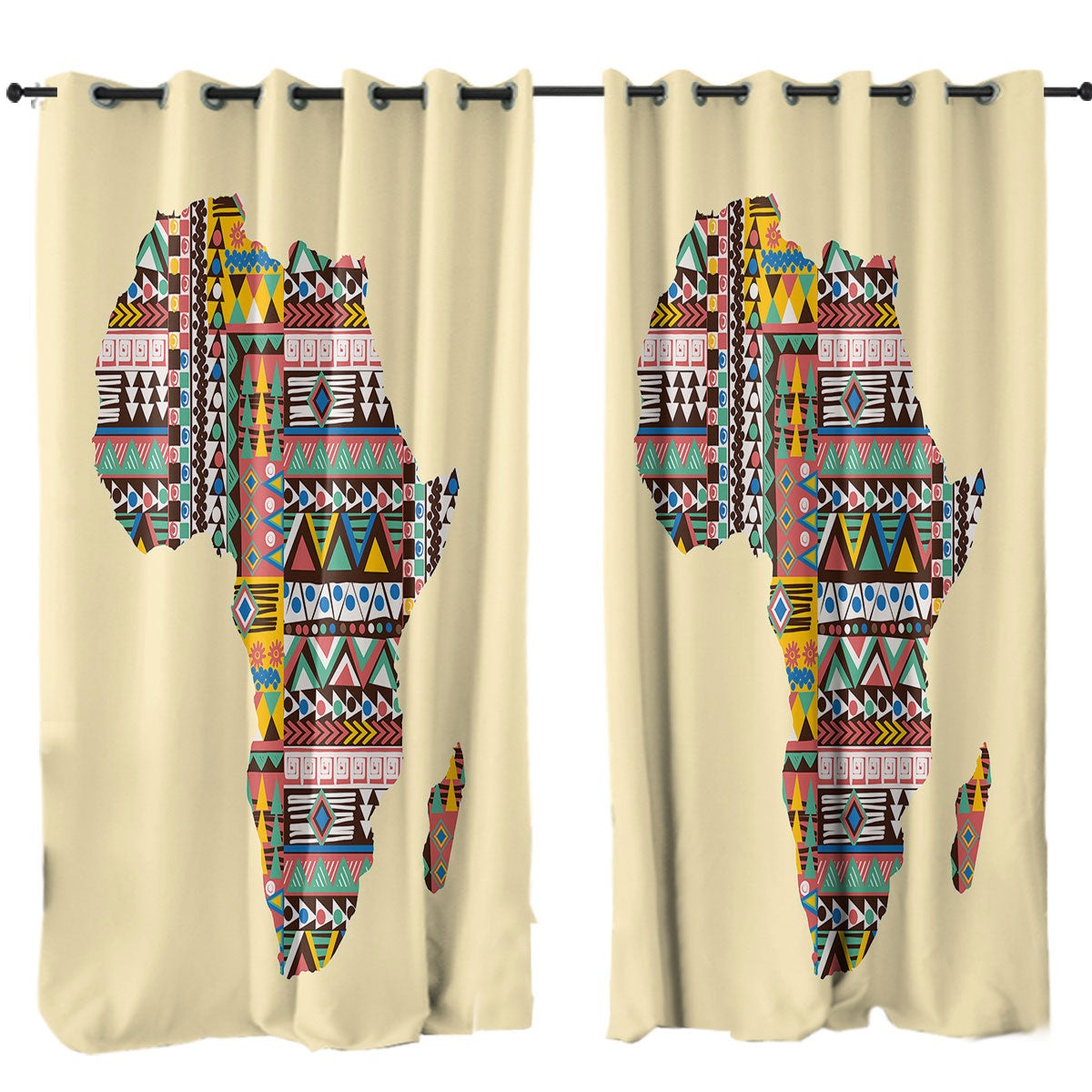 Buy Multi Colored Patterns on Africa Map Curtain - Single / Set of Two ...