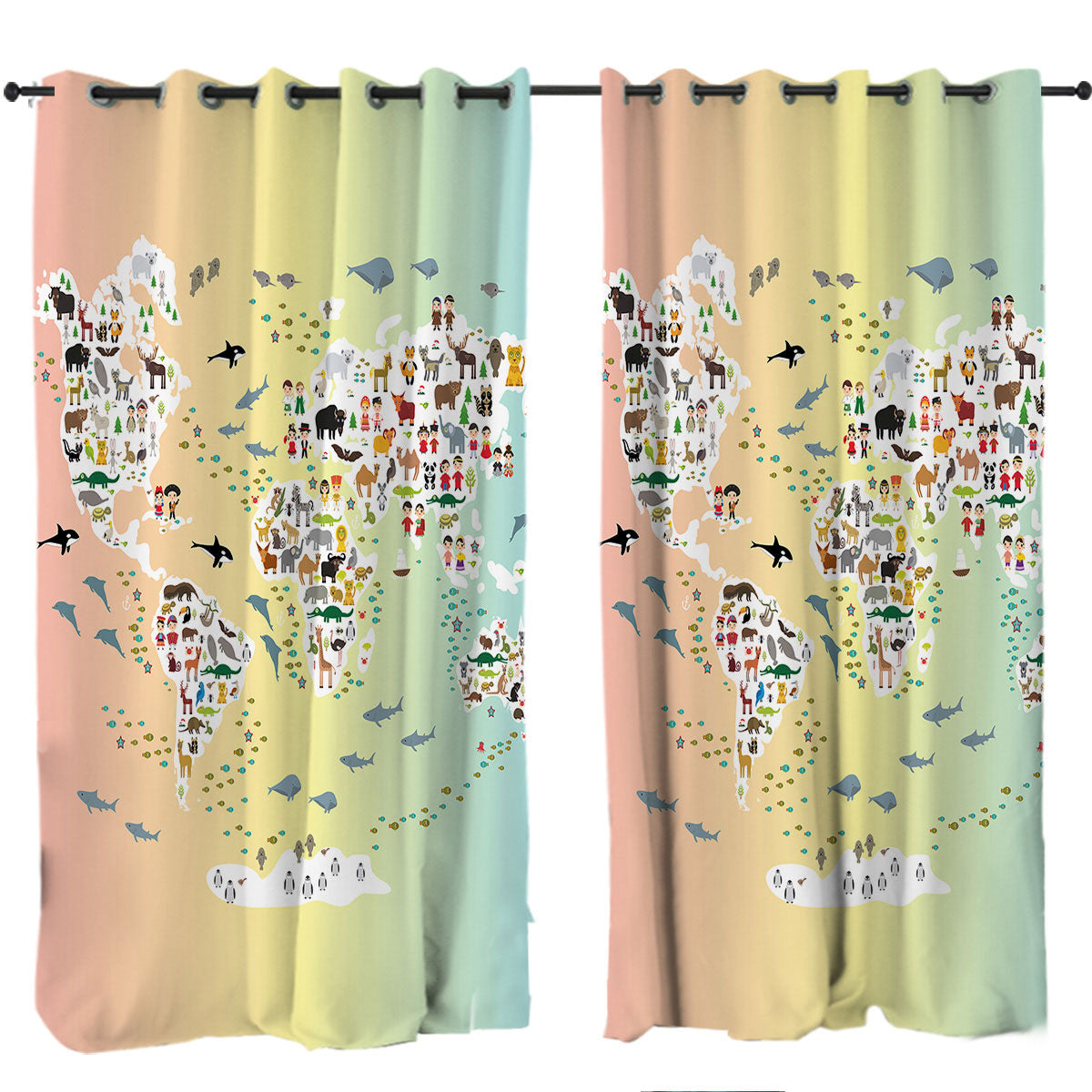 Buy People and Animals World Map Curtain - Single / Set of Two - MyDeal ...