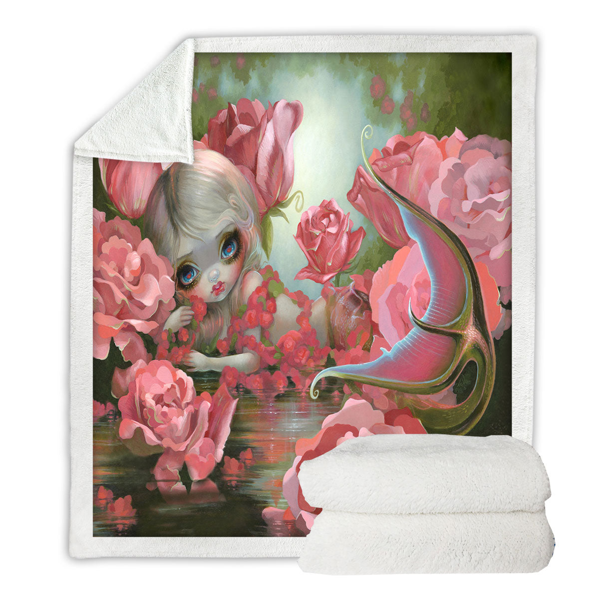 Buy Pink Fantasy Art Mermaid with Roses Throw Blanket - MyDeal Australia