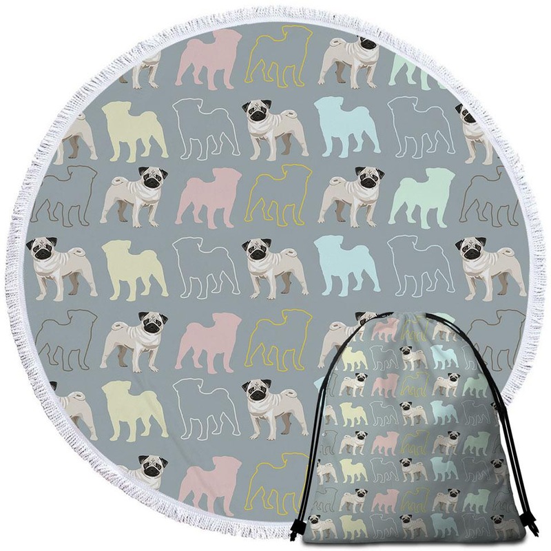 Buy Pug and Pugs Multi Colored Silhouettes Round Beach Towel - MyDeal