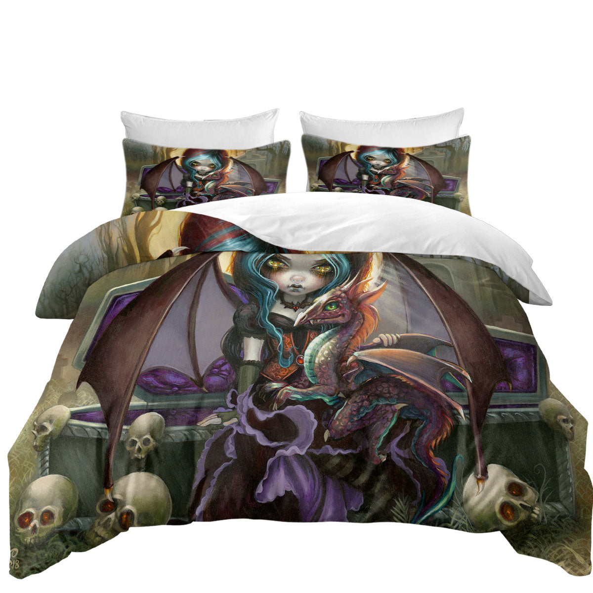 Buy Scary Gothic Art Dragon Girl and Vampire Dragonling Quilt Cover ...