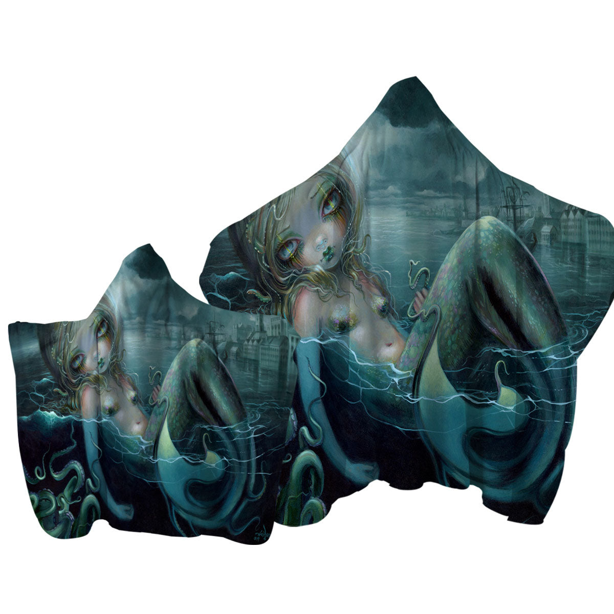 Buy Scary Underwater Art Innsmouth Mermaid Towel with Hood - MyDeal ...