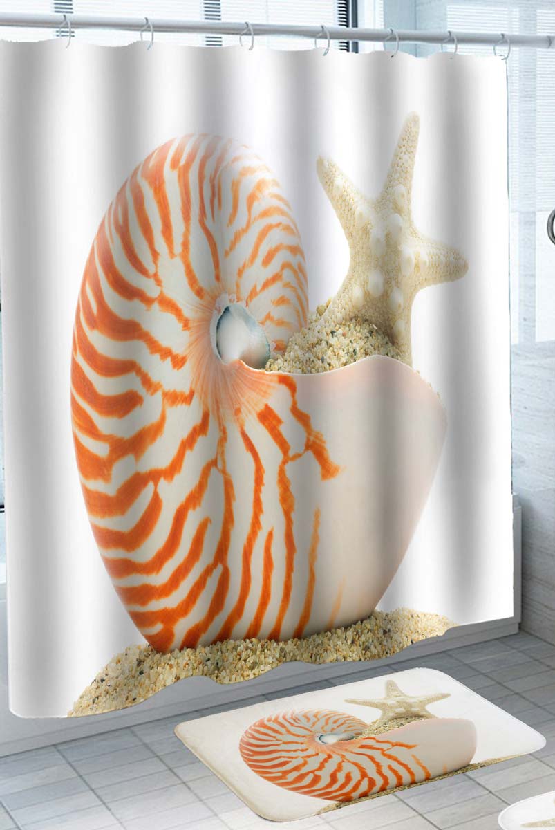 Buy Sea Snail Shell and Starfish Shower Curtain - MyDeal Australia