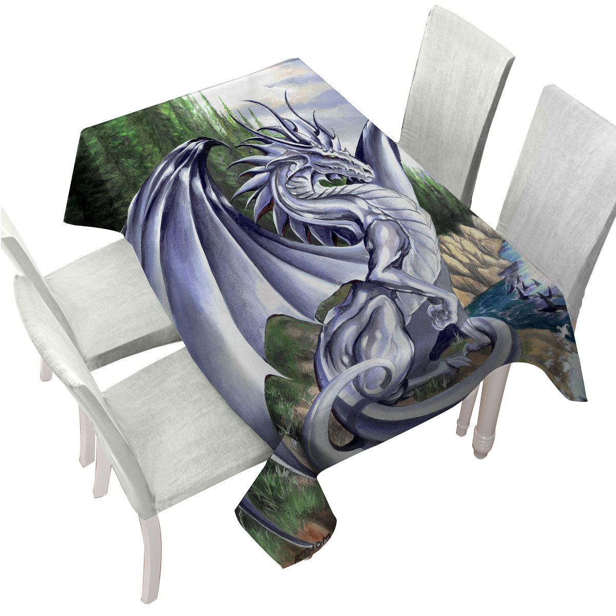 Buy Silver Coastal Grey Dragon Drawing Tablecloth - MyDeal Australia