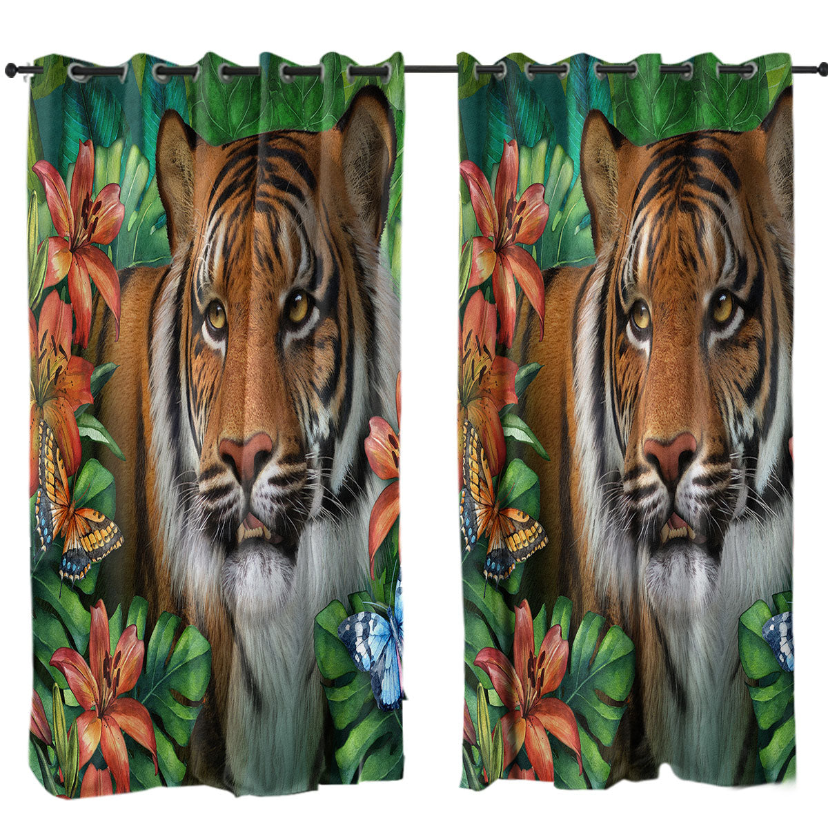 Buy Tropical Flowers and Animals Wild Tiger Lily Curtain - Single / Set ...