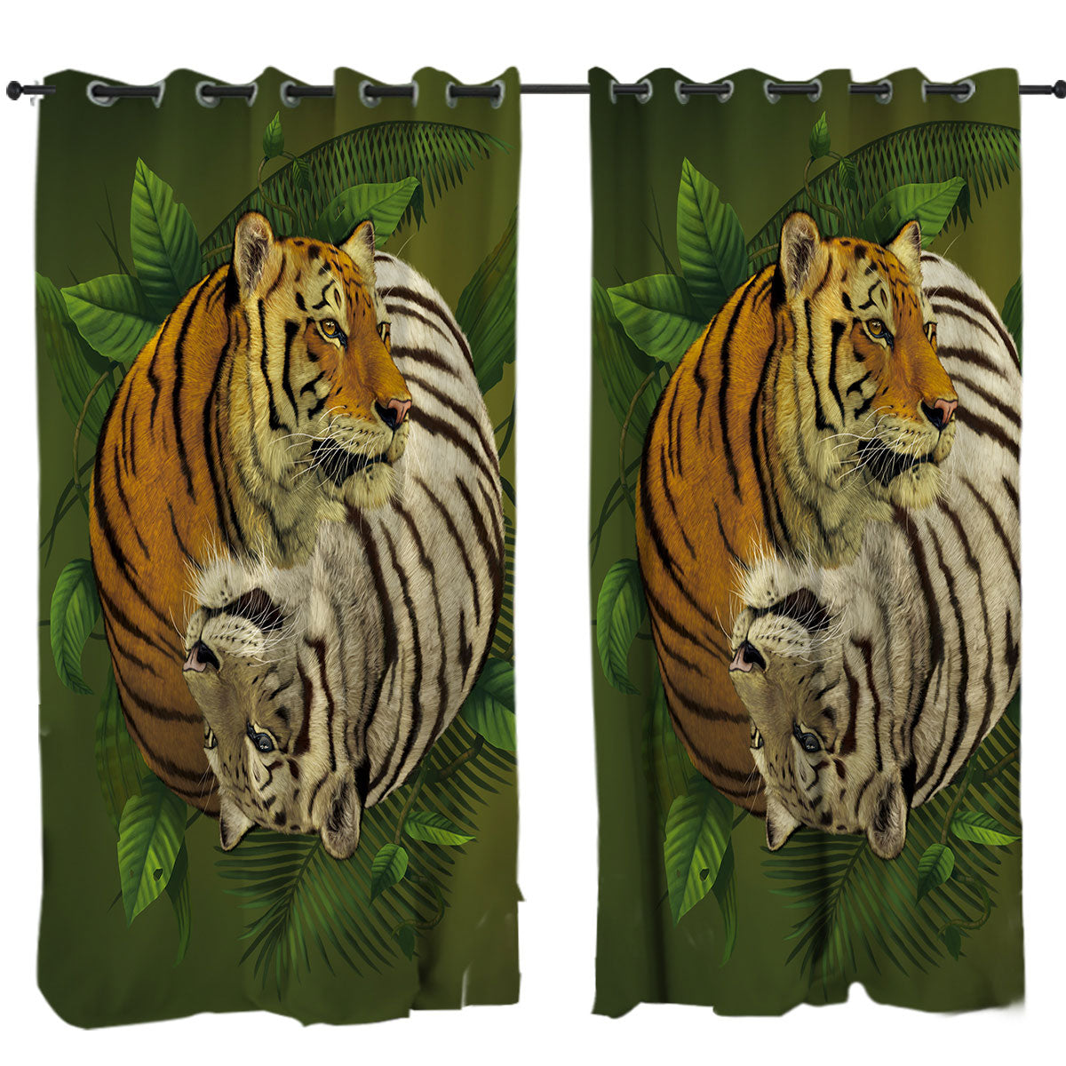 Buy Tropical Leaves Yin Yang Tiger Curtain - Single / Set of Two ...