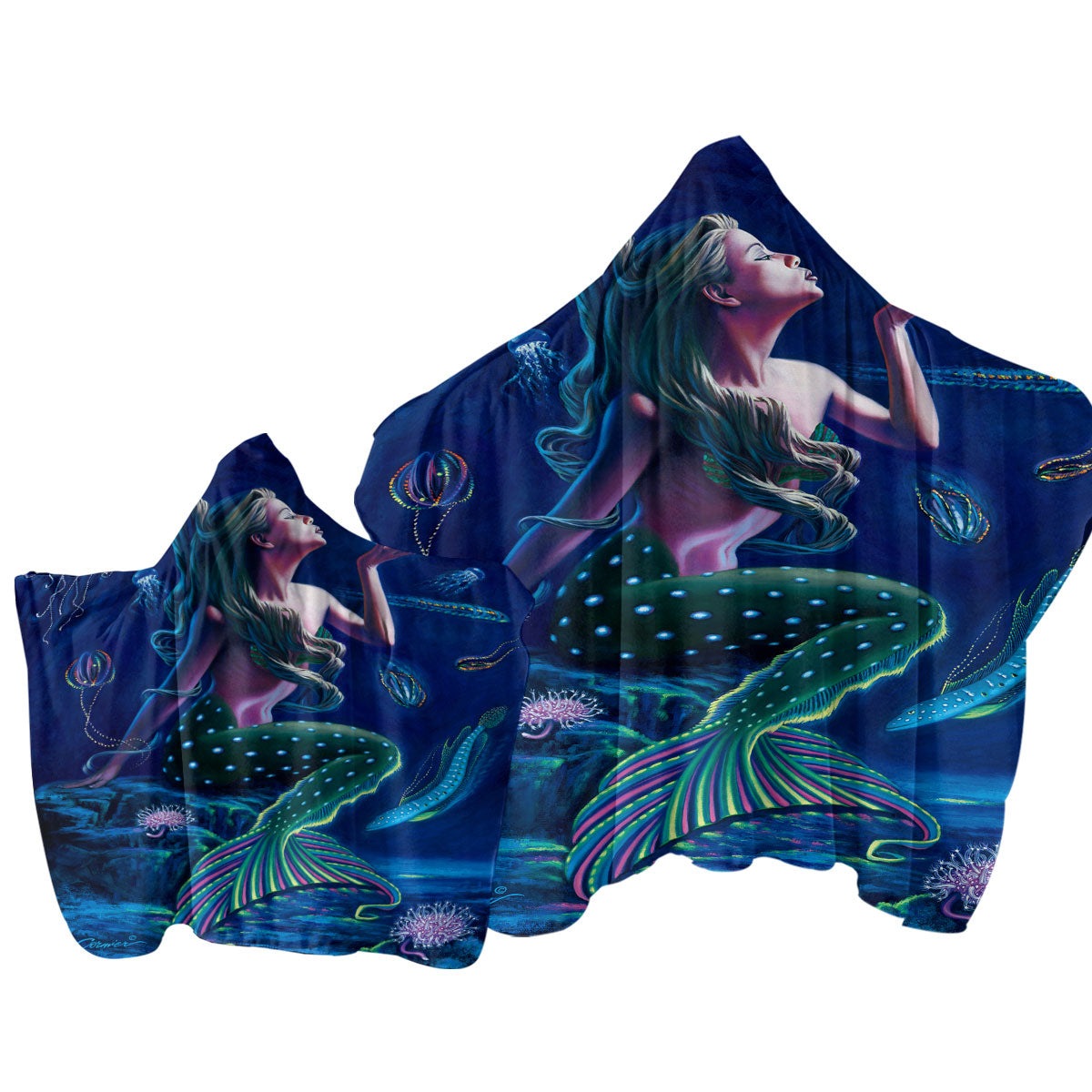 Buy Underwater Mermaid with Fish and Jellyfish Towel with Hood - MyDeal ...
