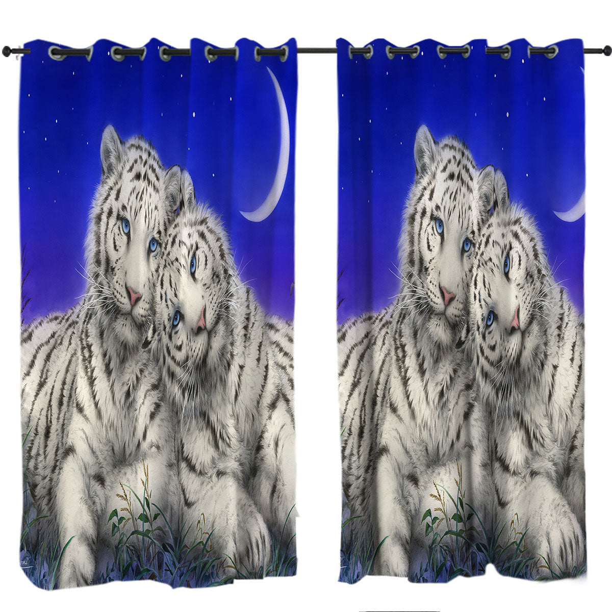 Buy White Tigers Moon Lovers at Night Curtain - MyDeal Australia