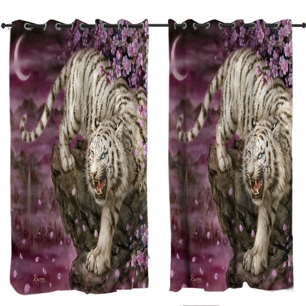 Buy Wildlife Animal Cherry Blossom White Tiger Curtain - Single / Set ...