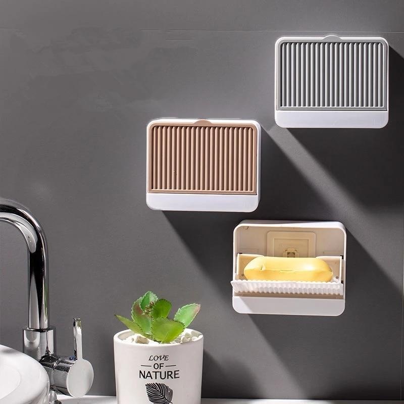 Buy Creative Wall Mounted Punch-free Soap Box With Lid Double Grids ...