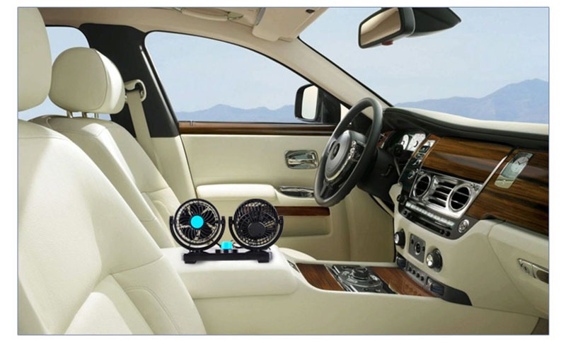 Buy Double Head 12V Car Fan Air Conditioning For Car 360 Degree ...