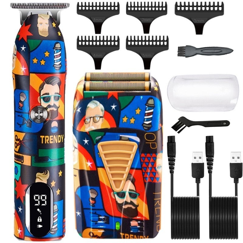 Buy Professional Barber Hair Clipper Rechargeable Graffiti Electric ...