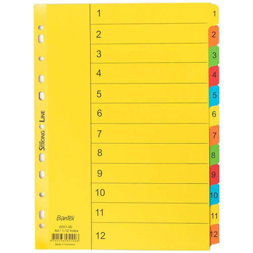 Buy 1-12 TAB Bantex Manilla Bright Divider A4 (Coloured) - MyDeal Australia