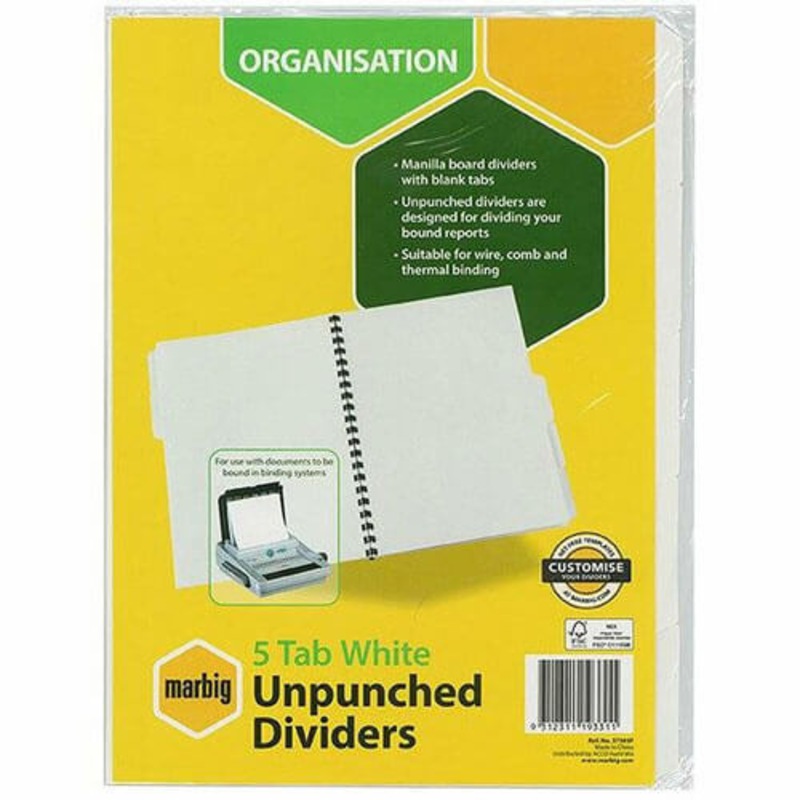 Buy 5 TAB Marbig Unpunched Dividers A4 (White) - MyDeal
