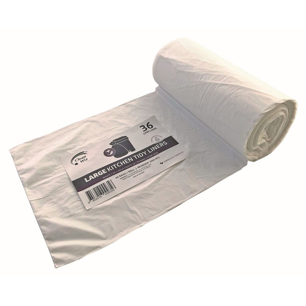 Buy Clean Wiz Kitchen Tidy 36L Bin Liner 50pcs (White) - MyDeal Australia