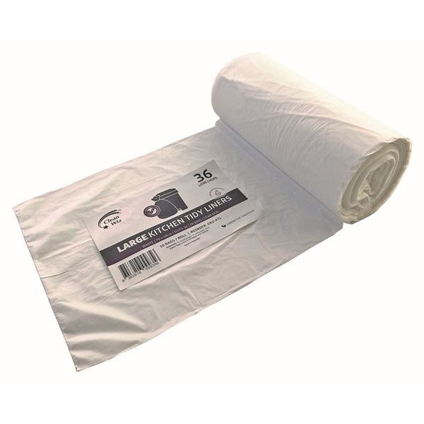 Buy Clean Wiz Kitchen Tidy 36L Bin Liner 50pcs (White) - MyDeal Australia