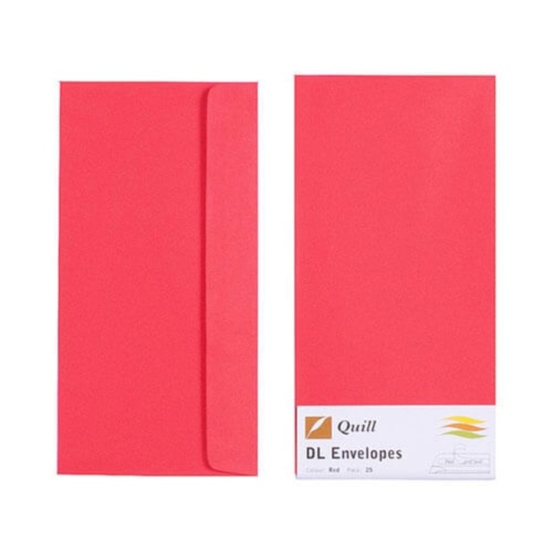 Buy RED Quill Envelope 25pk 80gsm (DL) - MyDeal