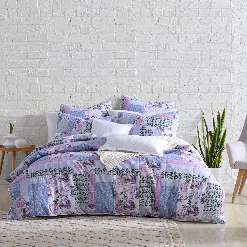 Buy Logan & Mason Bessie Quilt Cover Set Queen Lilac - MyDeal Australia