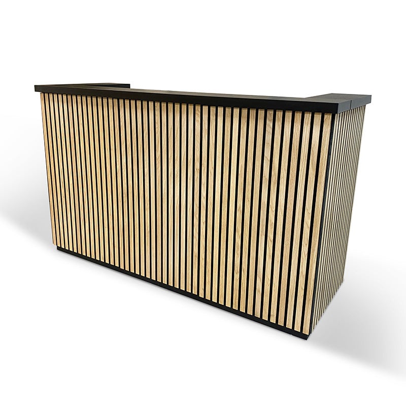 Buy KENTO Reception Desk 180cm - Timber Slat Acoustic Black & Oak - MyDeal