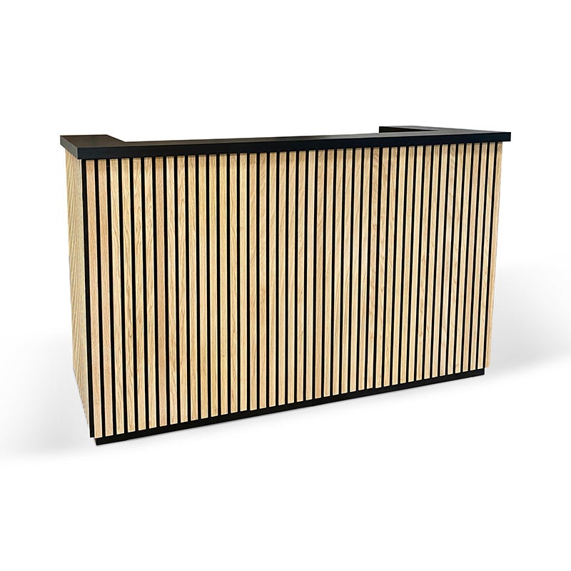 Buy KENTO Reception Desk 180cm - Timber Slat Acoustic Black & Oak - MyDeal