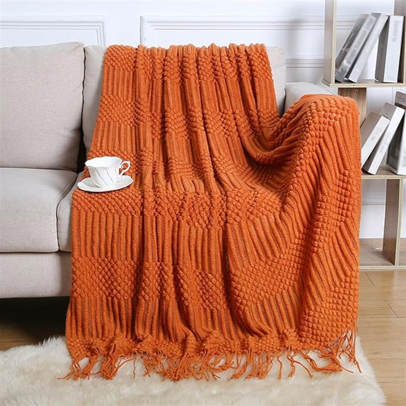Buy 127x152cm Knitted Throw Blanket Textured Solid Soft Sofa Throw ...