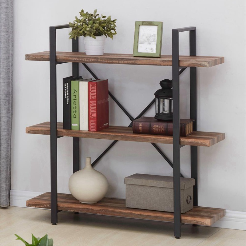 Buy 3-Tier Industrial Bookcase and Book Shelves, Vintage Wood and Metal ...