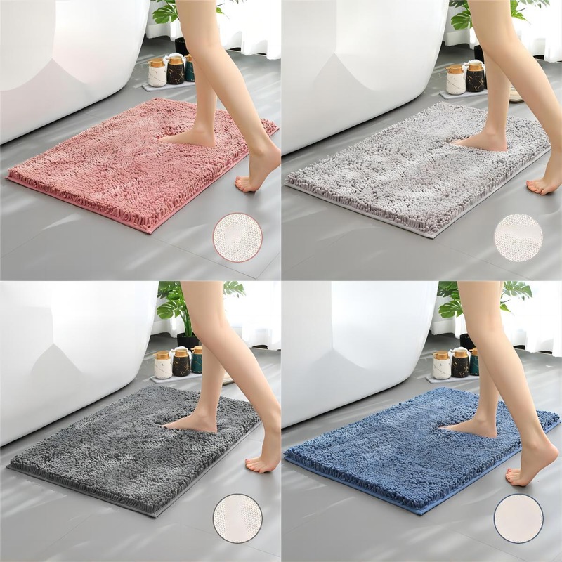 Buy 40x60cm Chenille Bath Rug Non-Slip Soft and Absorbent Shaggy Bath ...