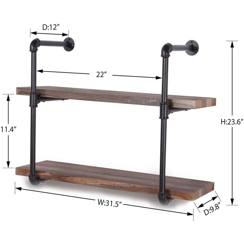 Buy EZI 2 Tier Vintage Industrial Pipe Wall Shelf Retro Brown - MyDeal
