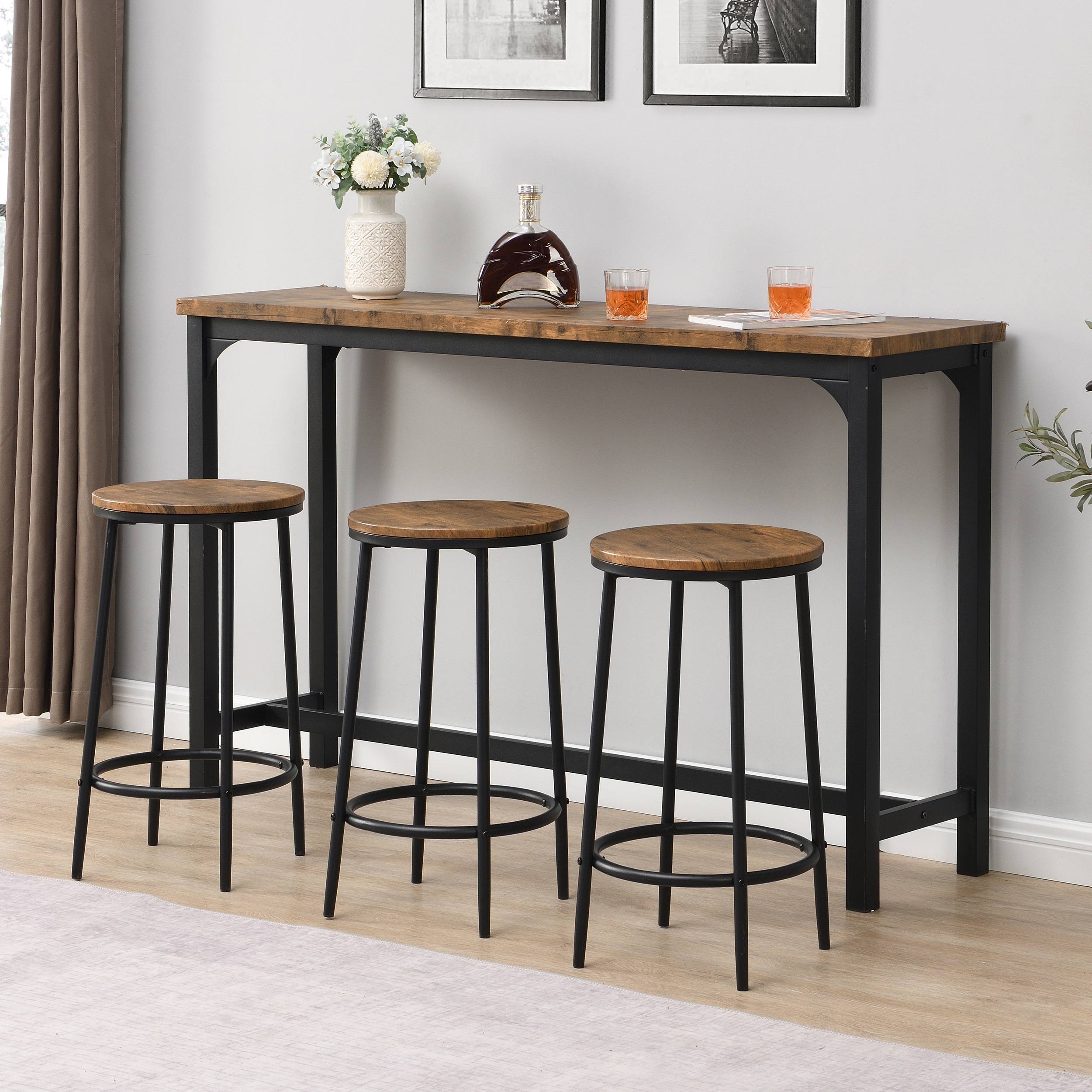 Buy Industrial 4-Piece Metal & MDF Console Table Set with 3 Stools ...