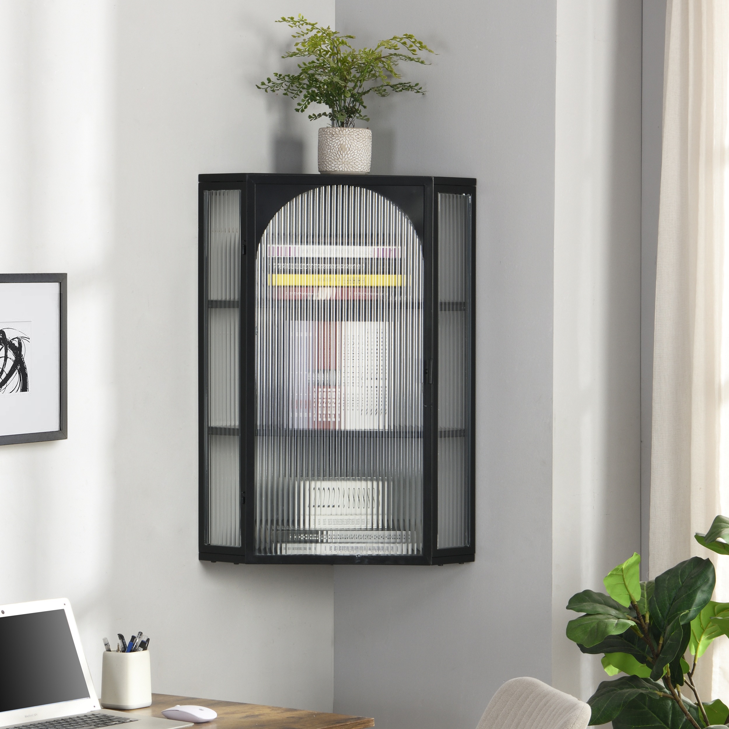 Buy Pentagon Metal Frame Wall Mounted Cabinet with Translucent Glass ...