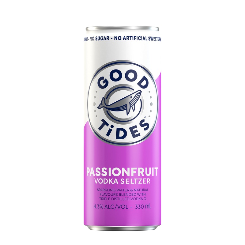 Buy Good Tides Hard Seltzer Tropical Passionfruit 330mL Can 24 Pack - MyDeal