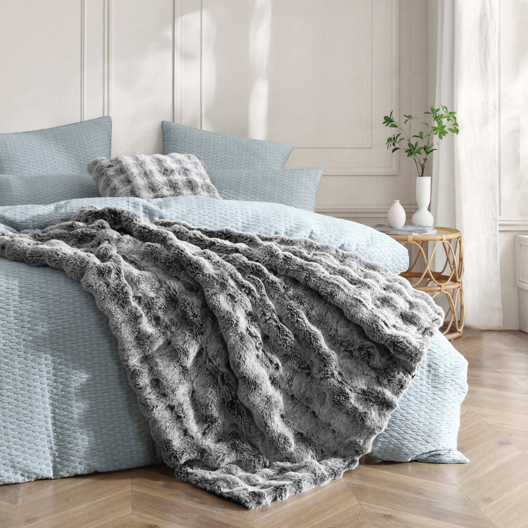 Buy Grey Rabbit Fur Throw by Logan and Mason Platinum - MyDeal Australia