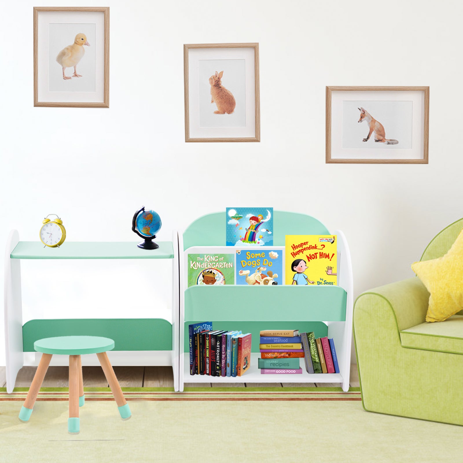 Buy 2 In 1 Kids Mini Wooden Bookshelf and Table Chair Set - MyDeal ...