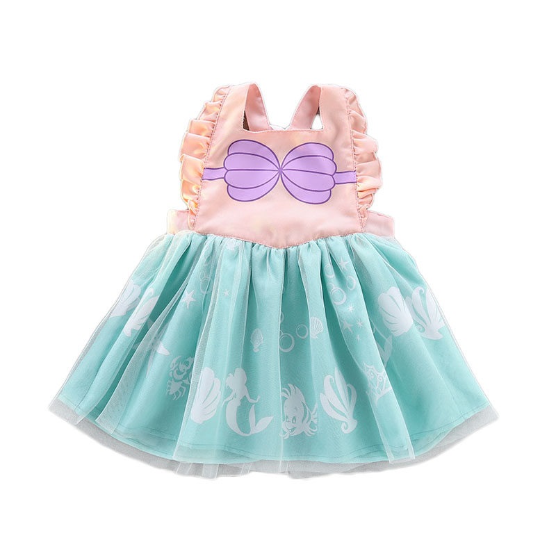 Buy Catzon Girls Princess Apron Strap Dress Backless Smock-Mermaid ...