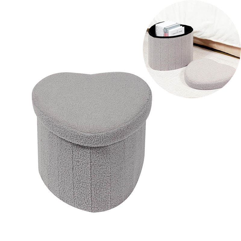Buy Catzon Heart Shaped Ottomans Faux Teddy Fur Storage Stool for ...