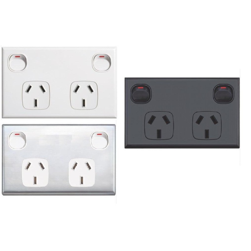 Buy Double Powerpoint White, Black Or Brushed Silver DXWGPO2 10A - MyDeal