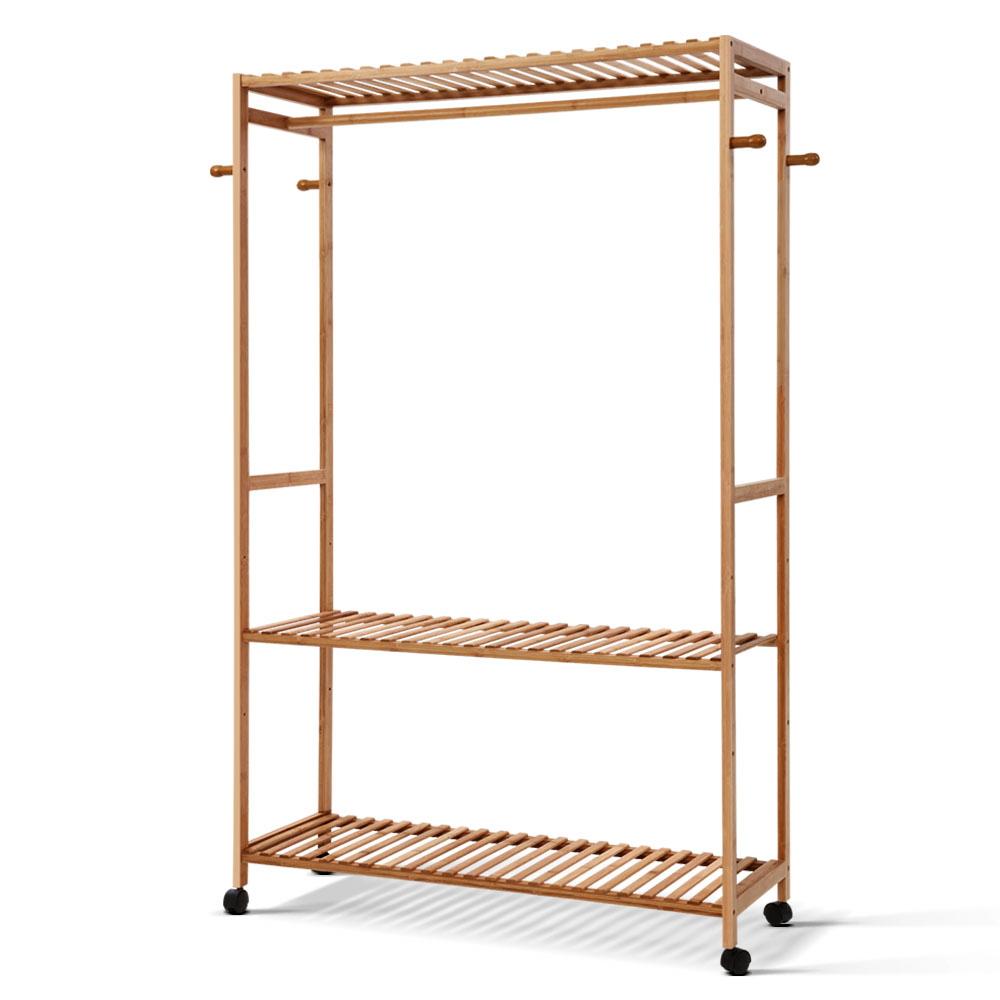 Buy Bamboo Clothes Rack Coat Stand Garment Hanger Wardrobe Portable ...