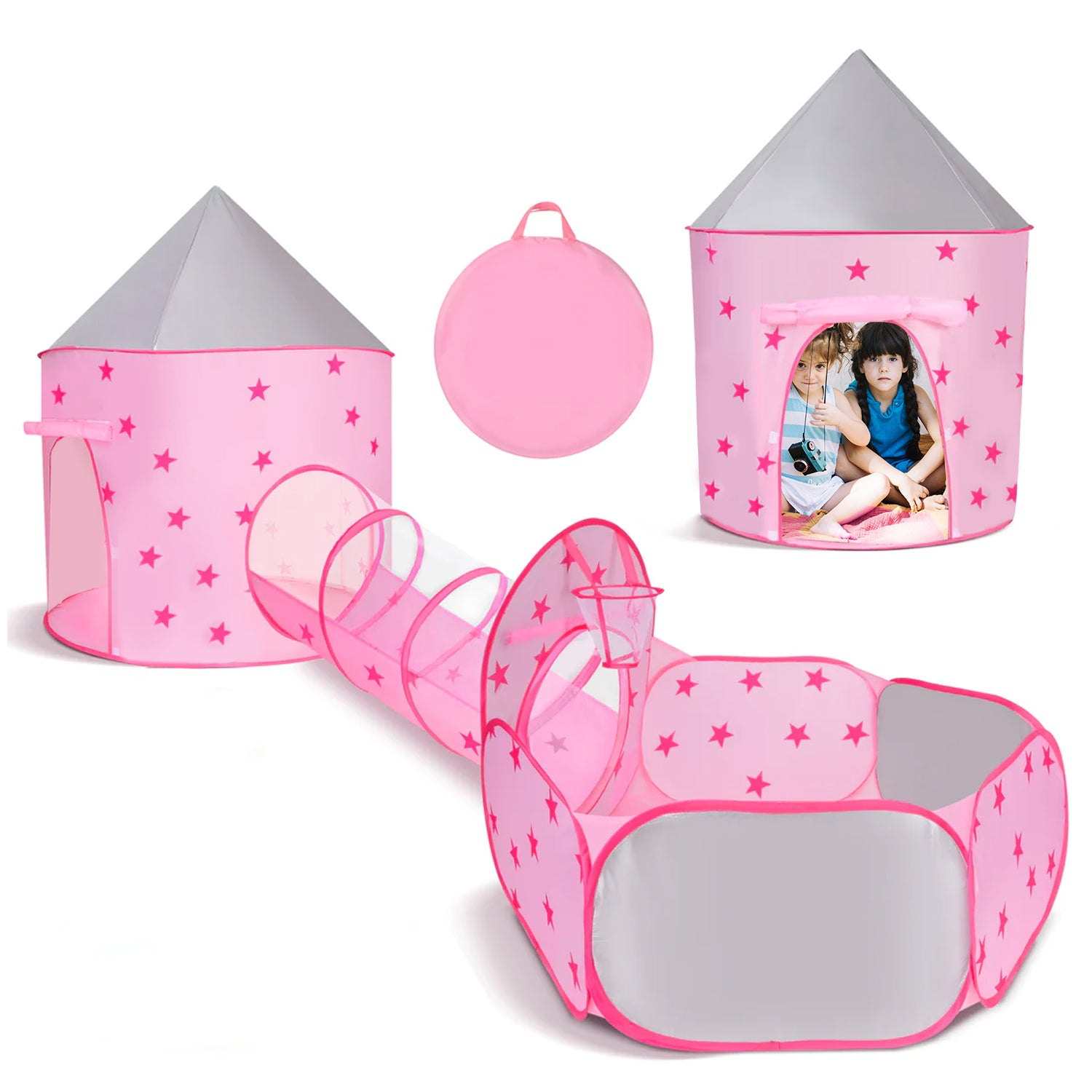 Buy 3 in 1 Kids Pop Up Play Tent with Ball Pit, Crawl Tunnel and ...