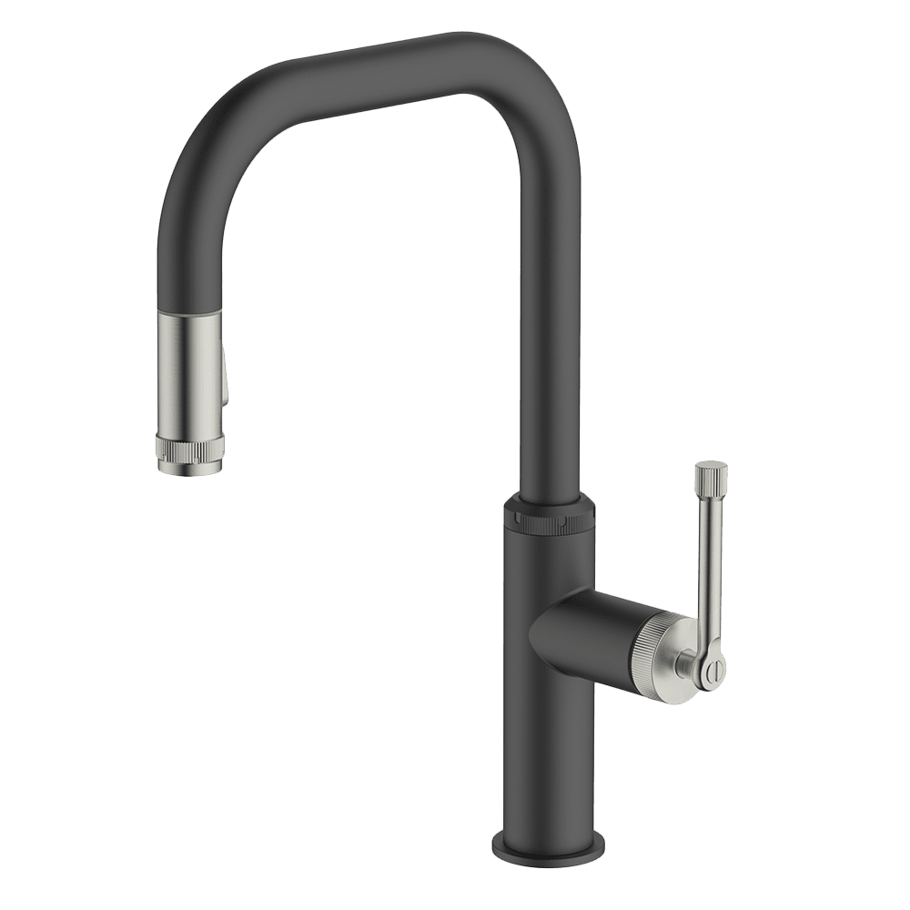 Buy Abey Industrial Kitchen Mixer Dual Function Pullout Brushed Nickel ...