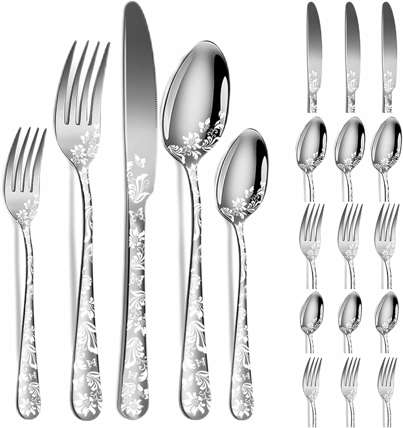 Buy 20pcs Stainless Steel Flatware Set, Unique Flower Pattern ...