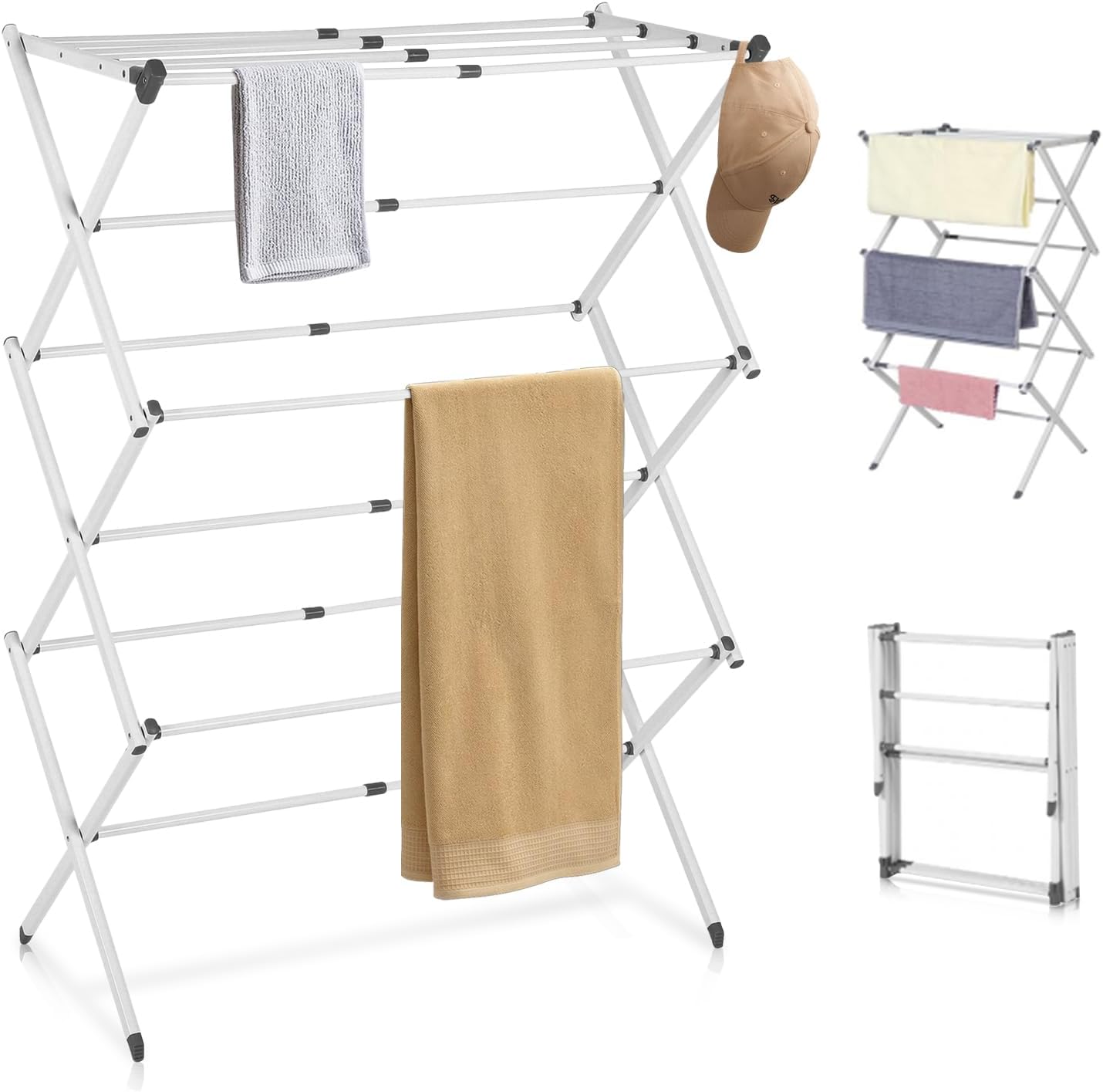 Buy 3-Tiers Clothes Drying Rack, Foldable Laundry Rack, Retractable for ...